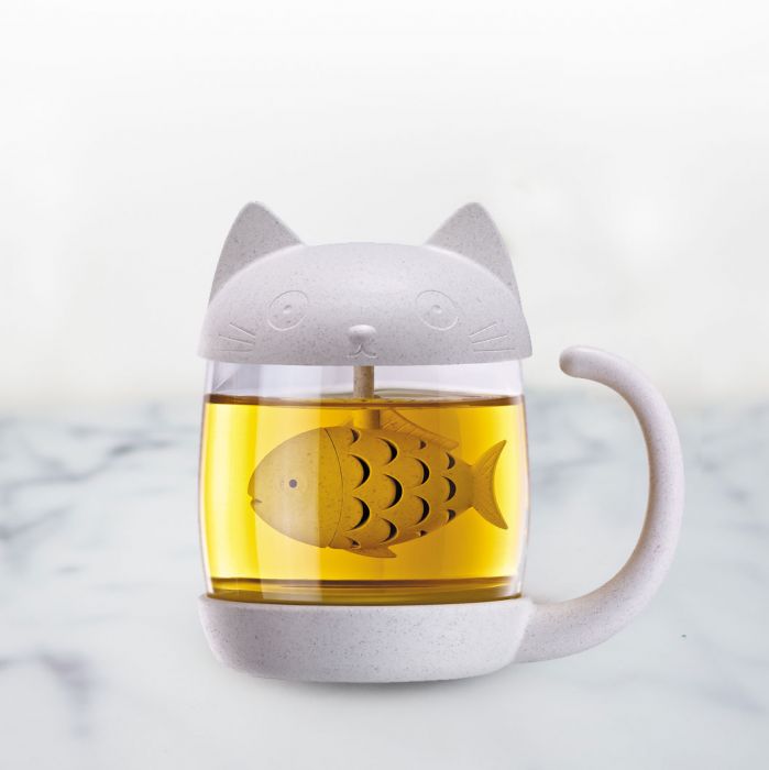 Tasse à Thé Chat Avec Infuseur à Thé Poisson